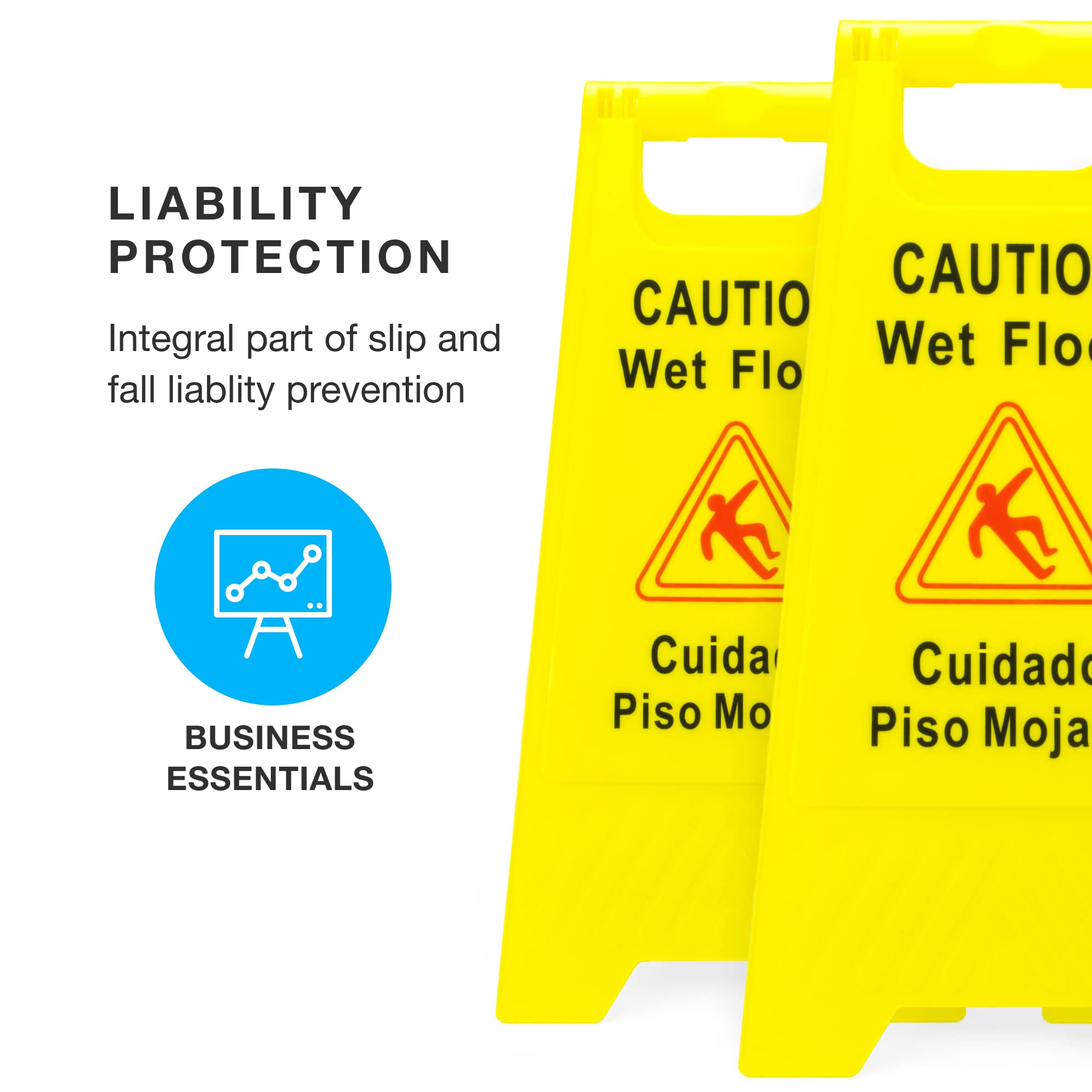 Bolthead Industrial Caution Wet Floor Signs | 2-Sided Bilingual Warning, Piso Mojado | Slip & Fall Accident Prevention | 3 Pack
