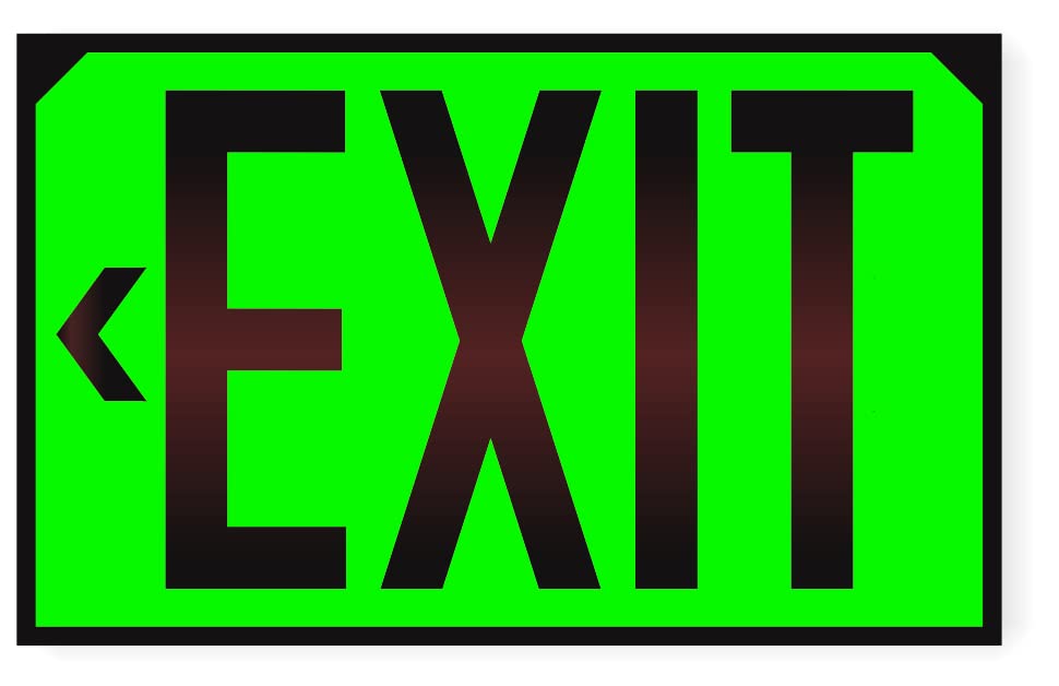 OSHA Photoluminescent Exit Sign | Pack of 2 | UV Inks on Aluminum | HEAT Resistant | COLD Tolerant | WEATHER Proof. NightBright USA Part: OCR-050 II