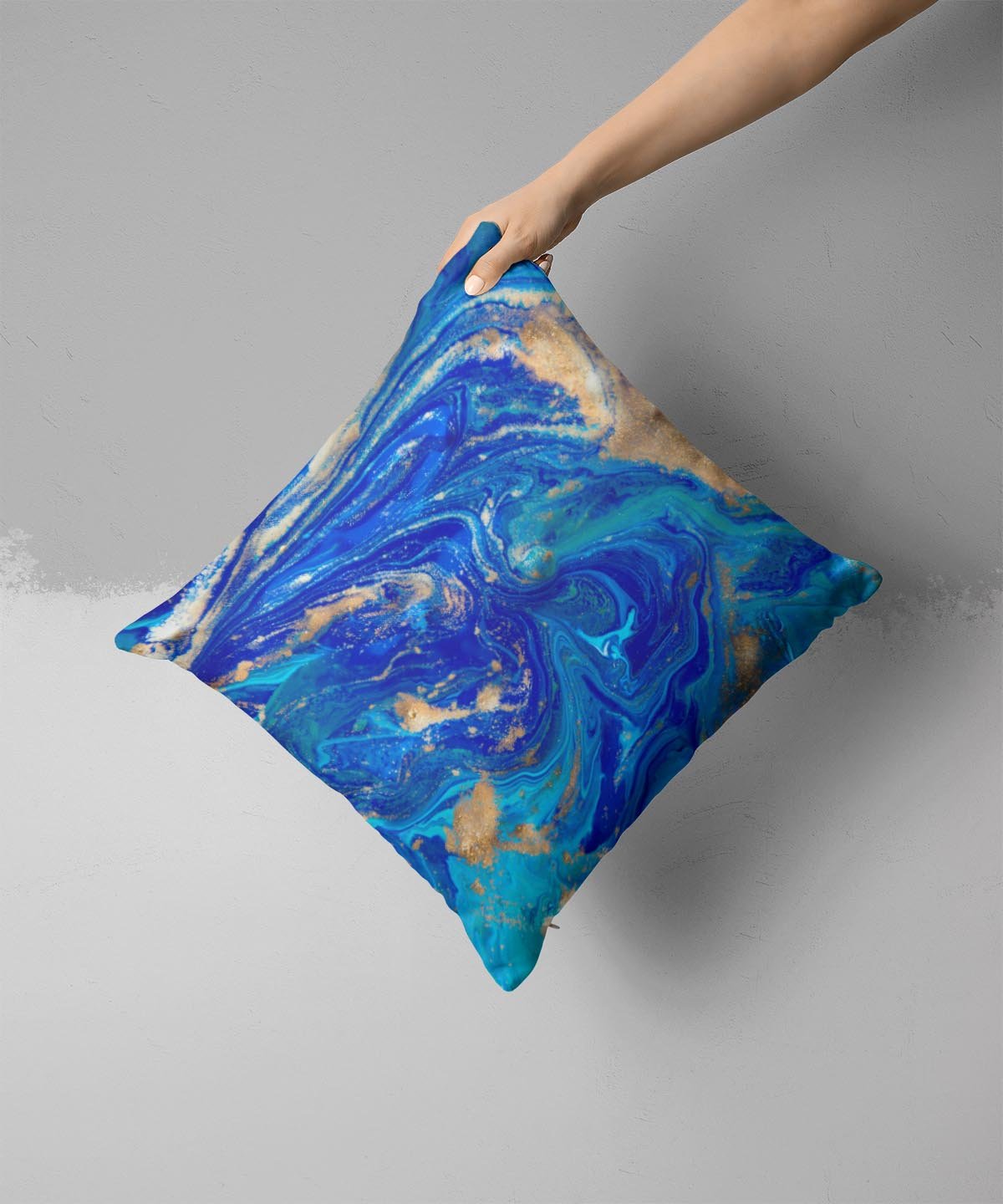 iiRov Summer Design Ink-Fuzed Decorative Throw Pillow - Vivid Blue Gold Acrylic