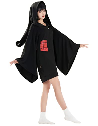 haikyuu Women Halloween Skull Nightdress Skeleton Onesie Bat Pajama Loungewear Hooded Kigurumi SleepDress Homewear Daily Wear (large, black 3)