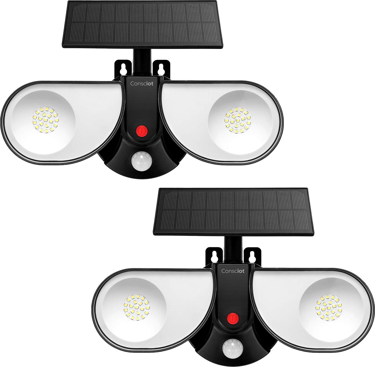 Consciot Solar Lights Outdoor, Ultra Bright Motion Sensor Solar Security Light 1000lm, 40 LED Wall Flood Light with Adjustable Dual Heads, IP67 Waterproof for Garage Patio Garden, Cool White, 2 Pack (OC-WL-001A)