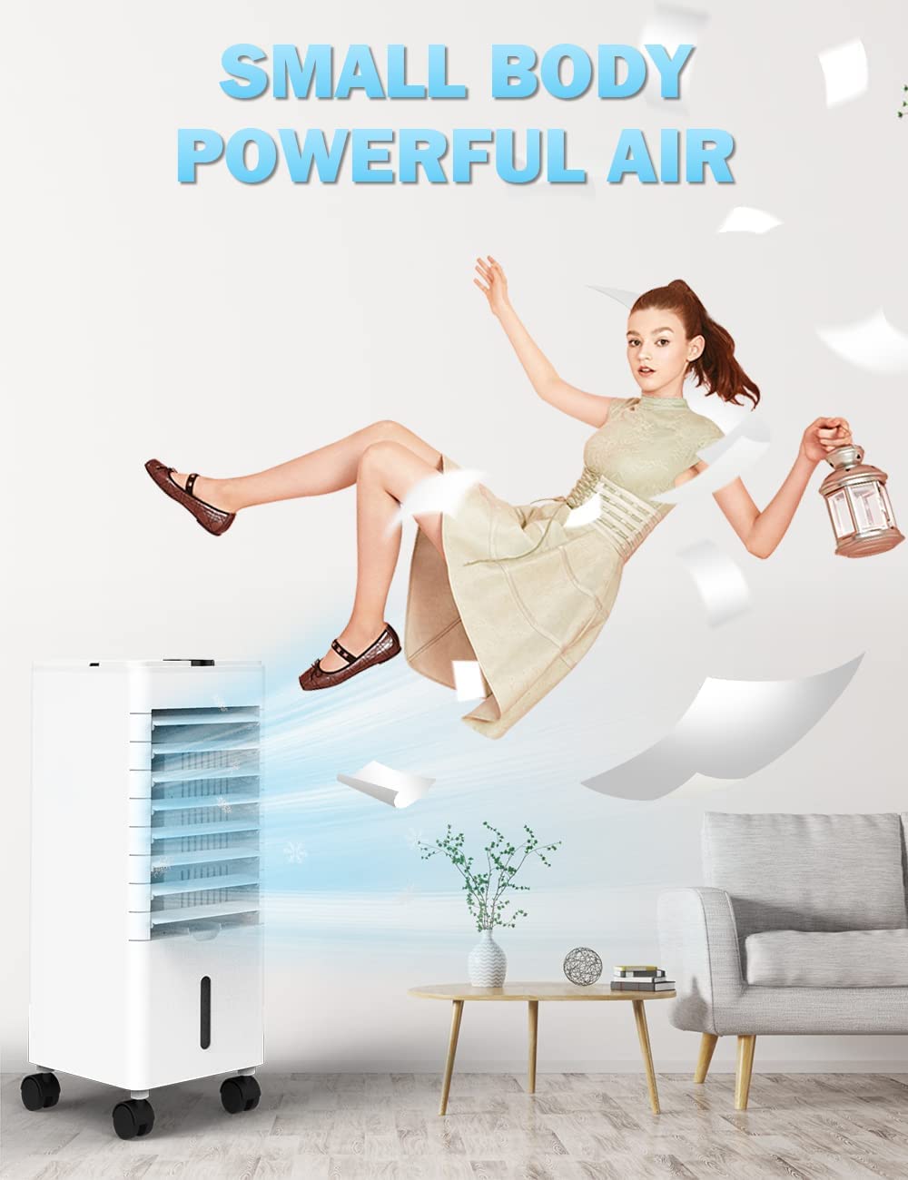 Evaporative Air Cooler - SEEPER 4-IN-1 Cooling Tower Fan with Evaporative Cooler & Humidifier, 12H Timer & Remote Control, Fast Cooling w/Ice Box, Portable Air Conditioner for Small Room Home Office