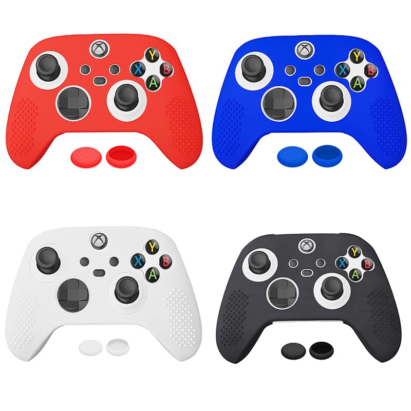ANSIPPF Xbox Series X Series S Compatible 4 Pcs Premium Silicone Controller Covers, Anti Slip Skin Sweat-Proof Case Sleeve for Xbox Series S X Accessories White Black Blue Red