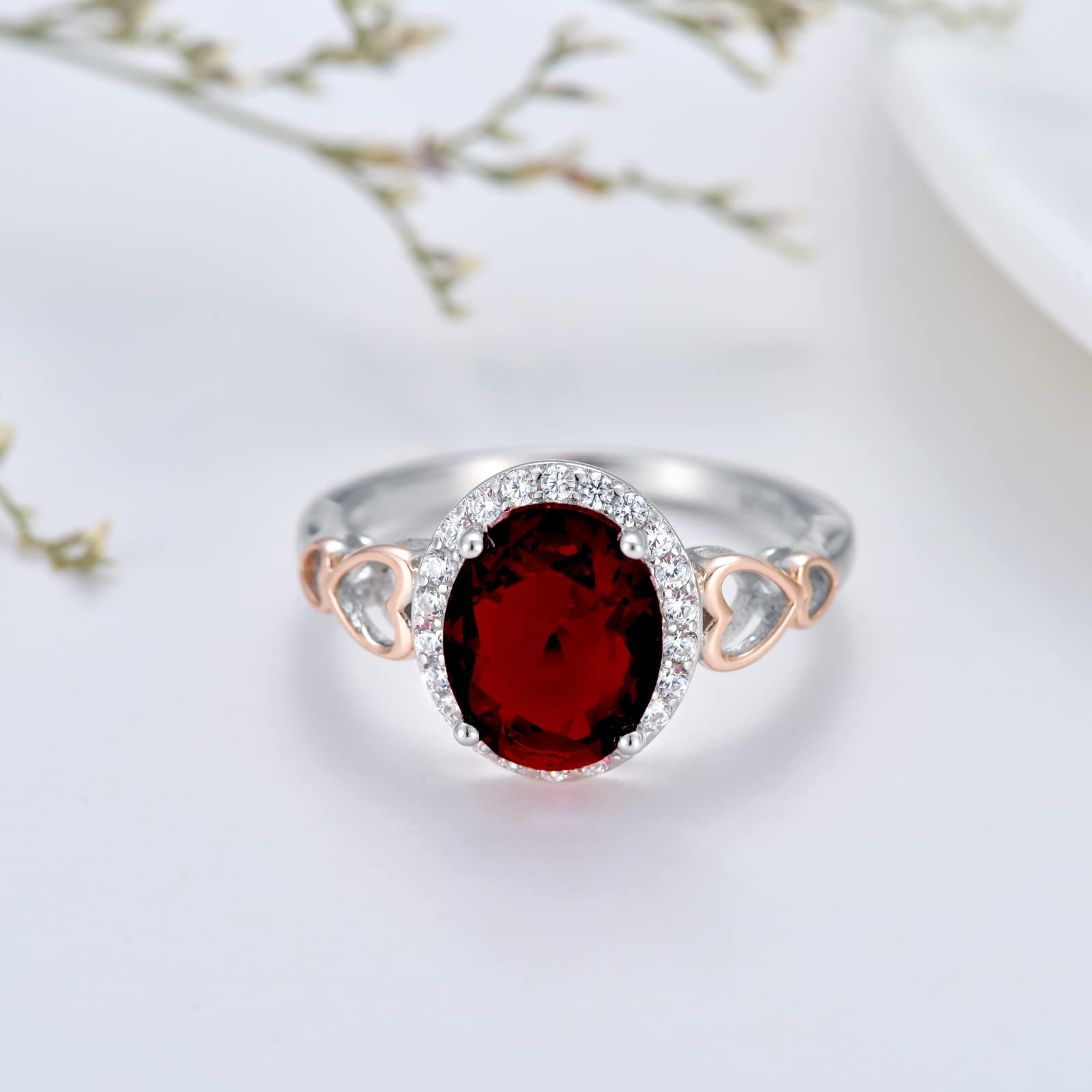 Althum 925 Sterling Silver Red Garnet Engagement Ring for Women 10mm * 8mm Oval Cut Garnet Ring (Size 9)