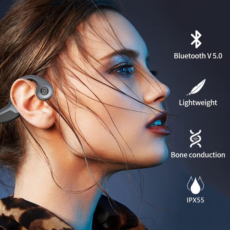 Sainyer Bone Conduction Headphones Bluetooth 5.0,Wireless Open Ear Headphones with Built-in Mic,Sweatproof Sports Headset for Running and Workouts (Grey)