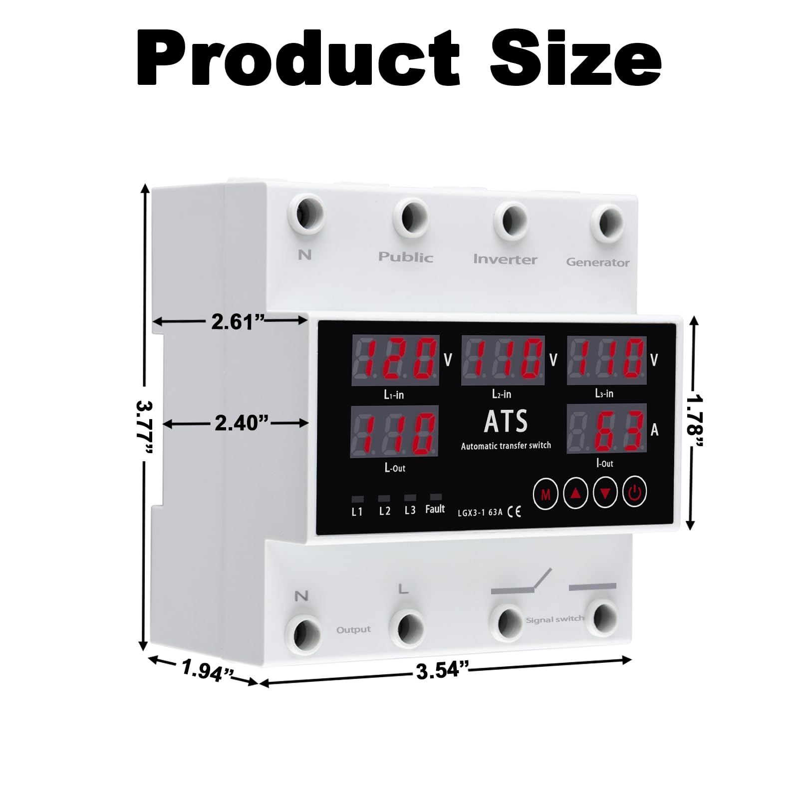 Automatic Transfer Switch,Automatic Switching Between Utility Power、Generator and Inverter,Overcurrent Protection,Overvoltage and undervoltage Protection,63A