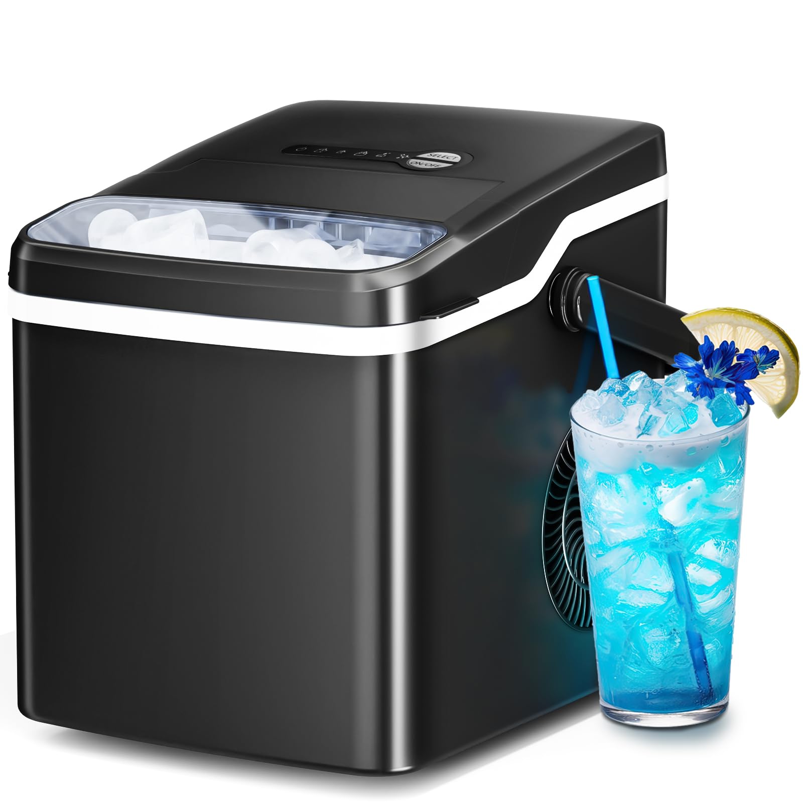 Antarctic Star Ice Maker Countertop, 26Lbs/24H, 2 Sizes Bullet Ice Cubes with Handle, 9 Cubes in 6 Mins, Portable Ice Machine with Self-Cleaning, for Office/Dorm/Kitchen/RV, Grey