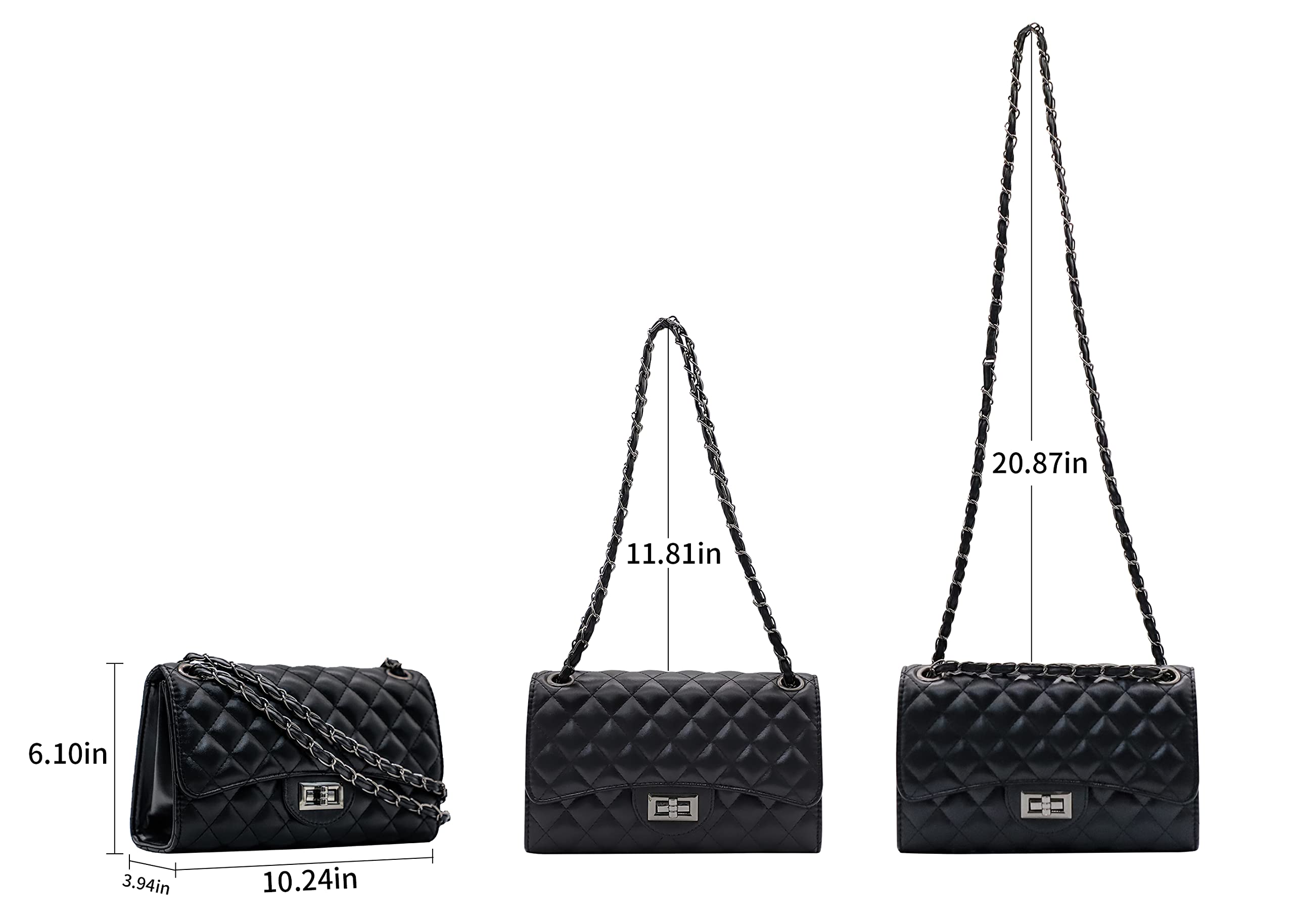 Eveupp Quilted Crossbody Bags for Women Black Chain Purse Leather Quilted Bag Clutch Purses Large