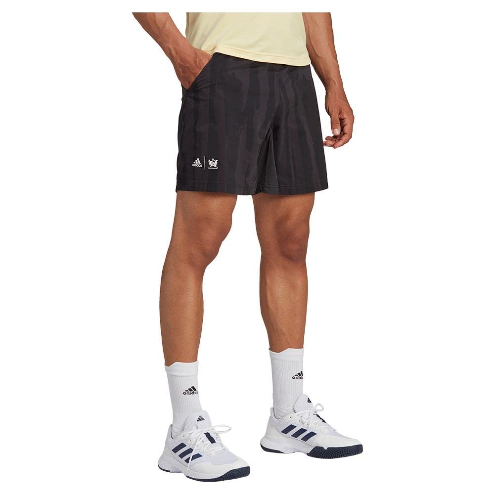 adidas Unisex New York 5 Inch Printed Tennis Short Carbon and Black