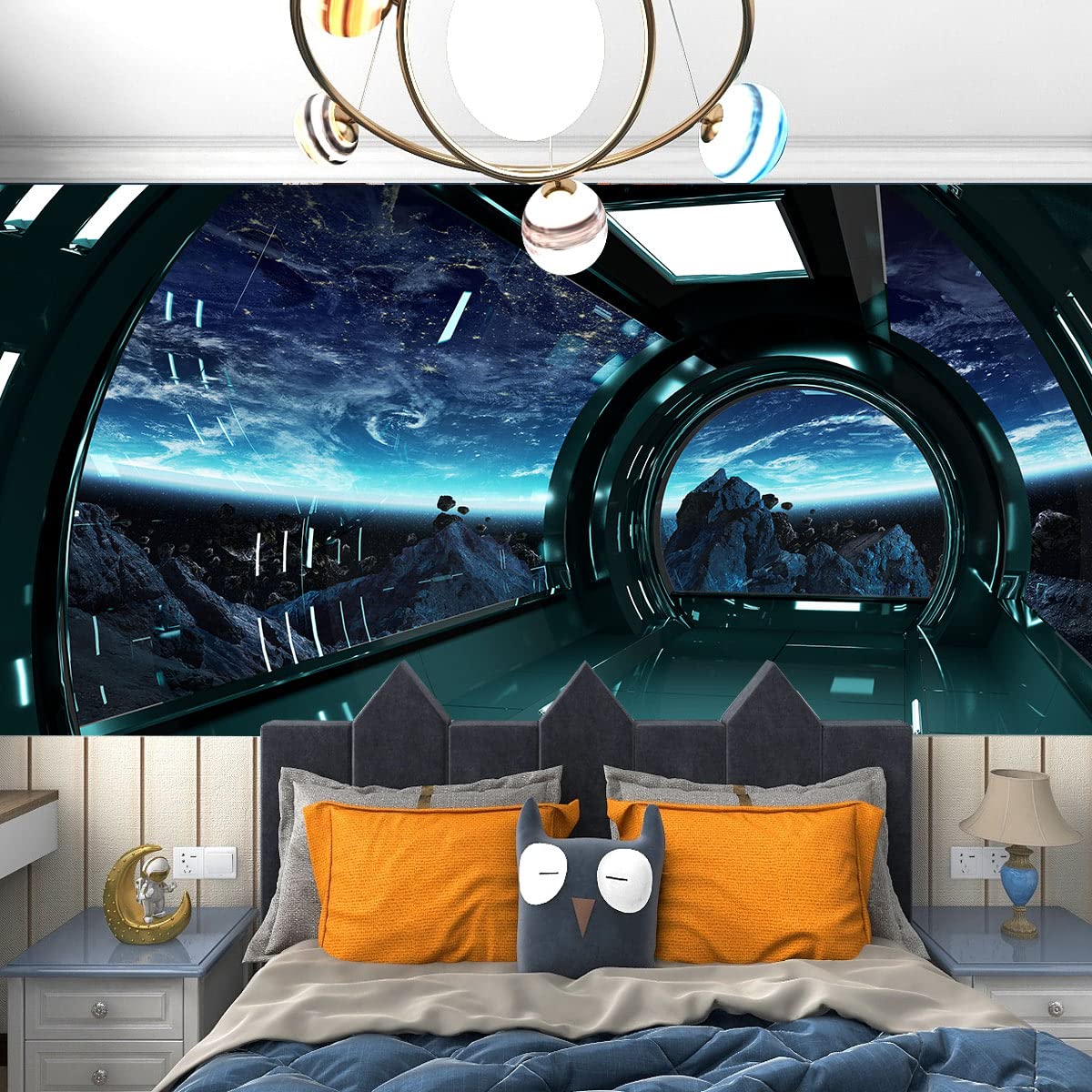 79x40 Inch Large Spaceship Wall Decal Outer Space Views from The Spaceship Removable Self-Adhesive Large Spaceship Wallpaper for Kids Bedroom Living Room Decor