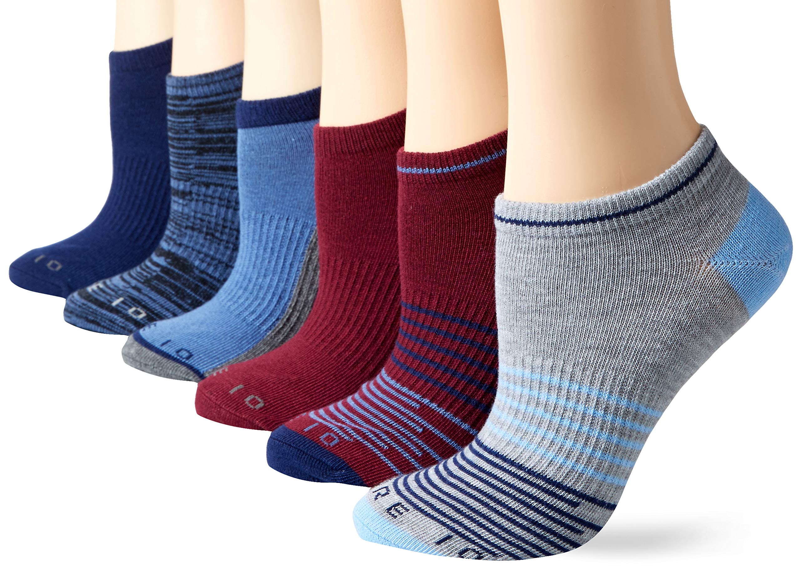 Amazon Brand - Core 10 Women's 6-Pack Everyday Sport Athletic No Show Socks, Wine/Sky Blue/Navy, Shoe Size: 4-10