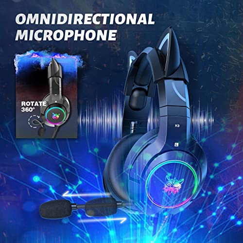 AJIJAR Gaming Headset with Removable Cat Ears, Compatible with PC PS4 PS5 Xbox One(Adapter Not Included) Mobile Phones, with Surround Sound, RGB Backlight & Noise Canceling Retractable Microphone