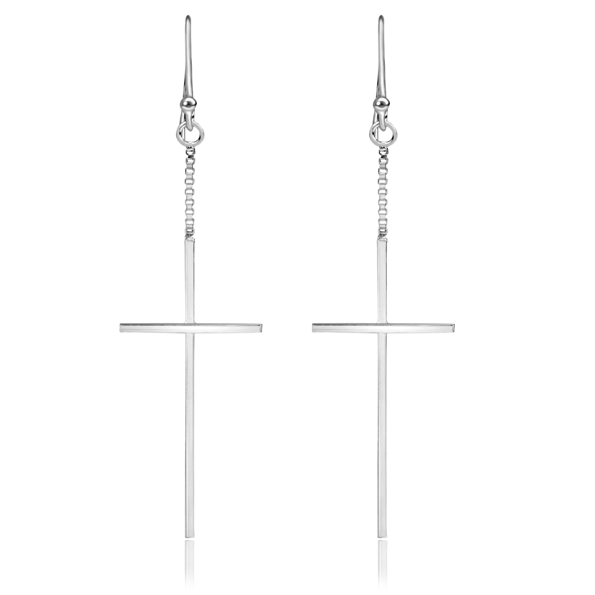 AeraVida Minimalist Christian Cross Drop Sterling Silver Dangle Earrings