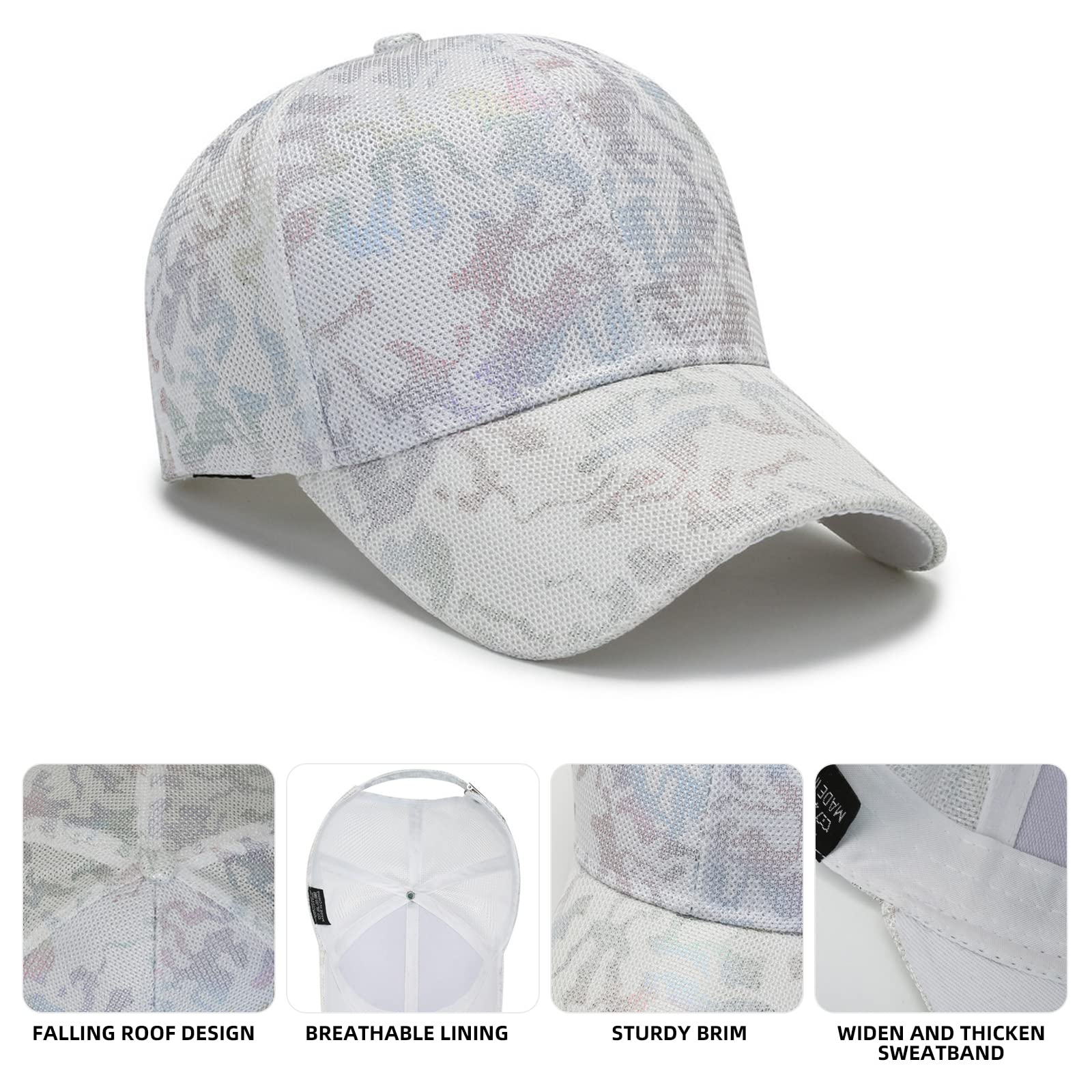 Adjustable Baseball Caps Breathable Mesh Baseball Cap Fashion Sun Hat Sunshade Sports Baseball Cap Suitable for Men and Women (White)