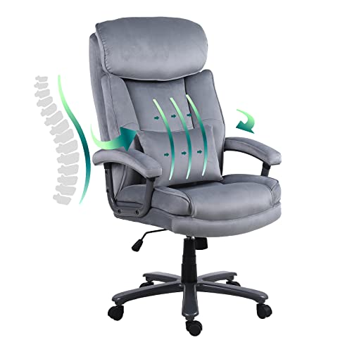 Dreamsir Ergonomic High Back Executive Office Chair 400lbs, Adjustable Height Rocking Swivel Computer Desk Chair for Heavy Tall People, Thick Padding Headrest and Armrest (Gray)