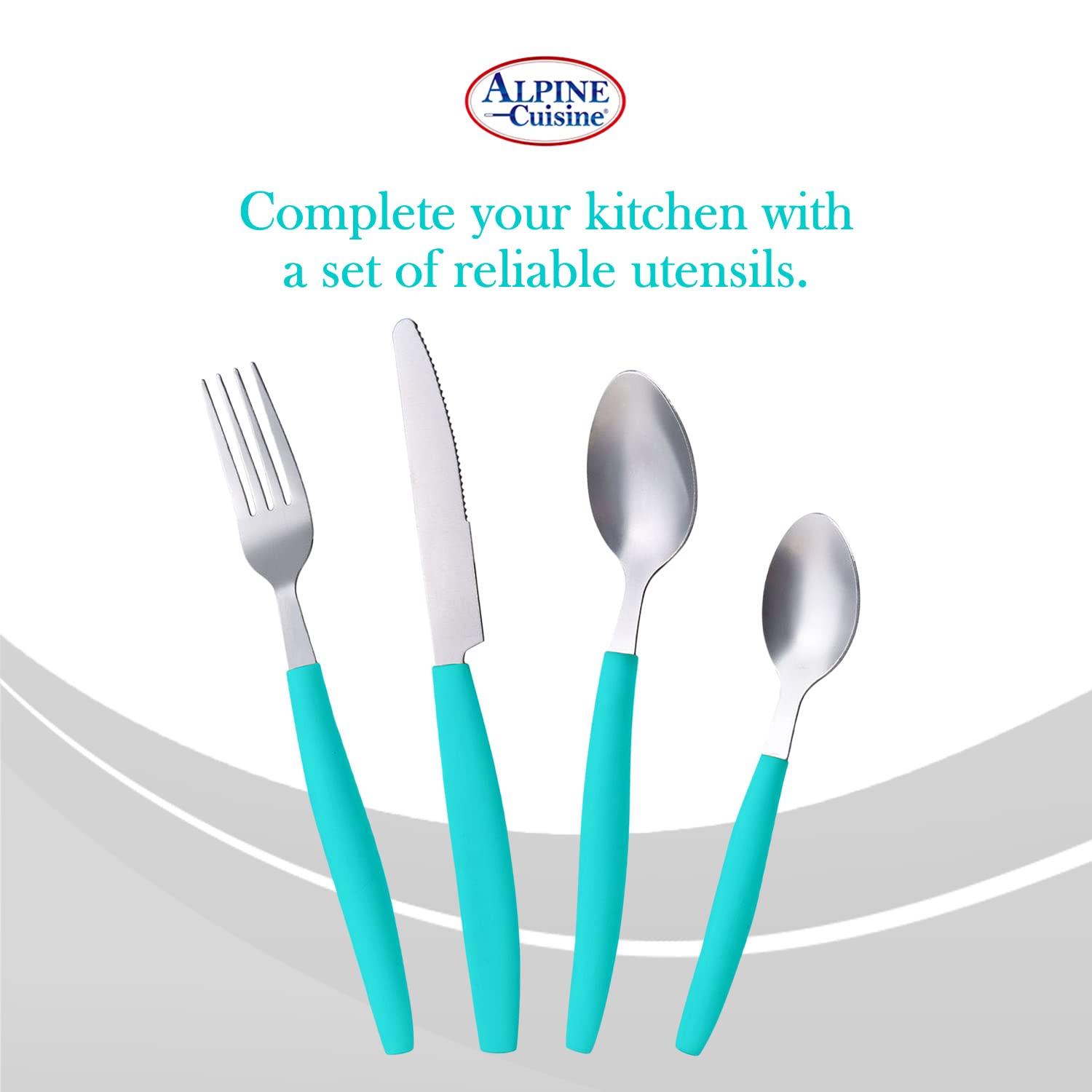 ALPINE CUISINE Flatware Set 16 Piece Service for 4, Stainless Steel Flatware Cutlery Set Includes Dinner Knives/Forks/Spoons - Great for Camping or College Dorms - Dishwasher Safe - Aqua