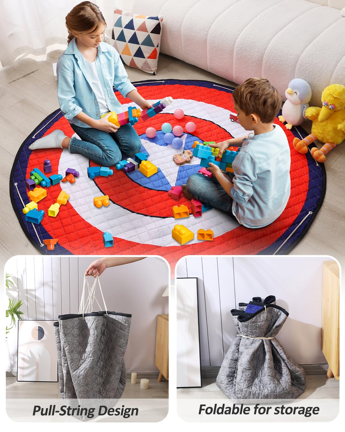 INCX Baby Play Mat Cute Children Rug/Mat Toy Storage Bag Organizer 58x58 Inch Captain America1