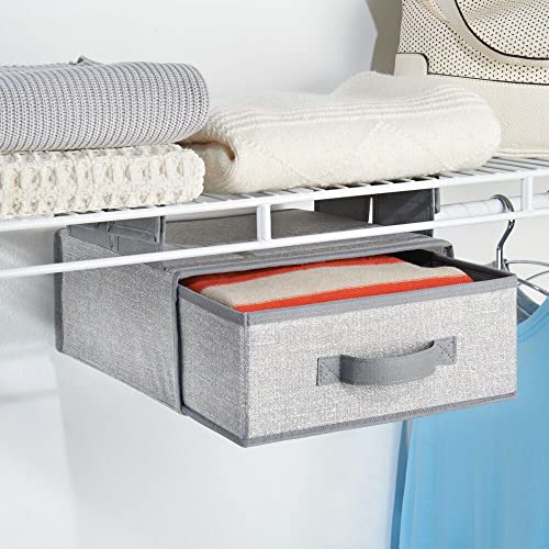 mDesign Soft Fabric Over Closet Shelving Hanging Storage Organizer with Removable Drawer for Closets in Bedrooms, Hallway, Entryway, Mudroom - Textured Print with Solid Trim, 2 Pack - Gray