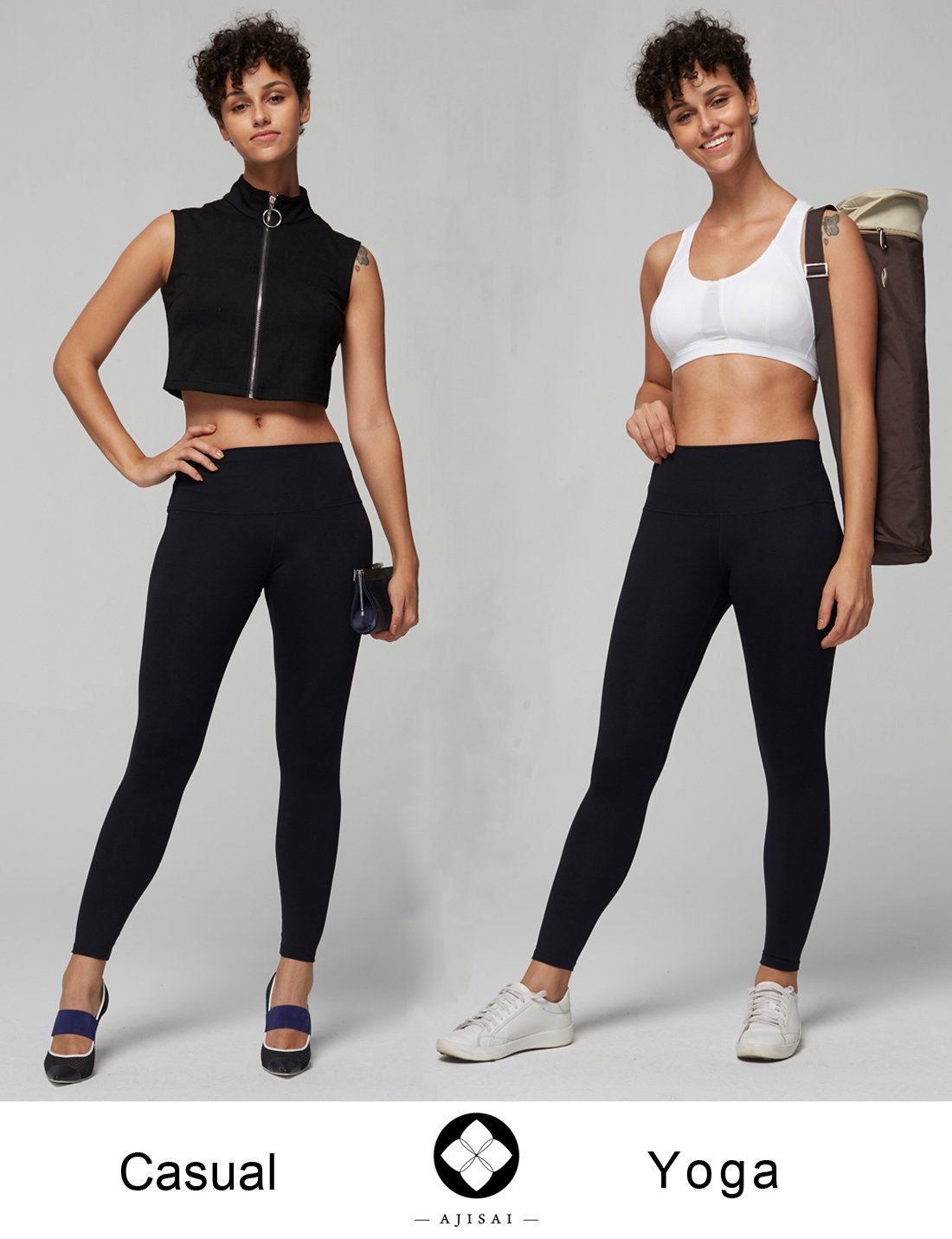 AJISAI Womens Workout Leggings Yoga Pants Running High Waist Tummy Control Color Black Size 2XL