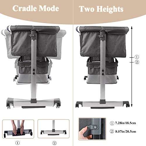 Kaptin Baby Bassinet Bedside Crib, Bedside Sleeper for Baby, Heigt Adjustable Crib with Wheels, Easy Folding Portable Baby Cradle with Large Storage Basket, for Infant/Baby/New Born (Grey)
