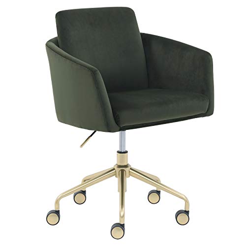 Amazon Brand – Rivet Bertha Mid-Century Velvet-Upholstered Swivel Office Chair, 25.25"W, Olive Green with Gold Finish