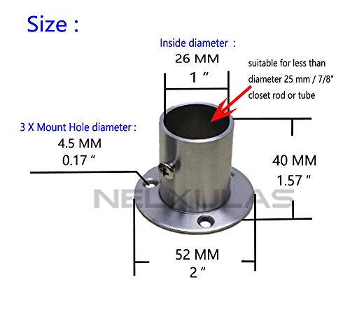 NELXULAS Stainless Steel Closet Rod Flange Holder for Pipe (AX1)