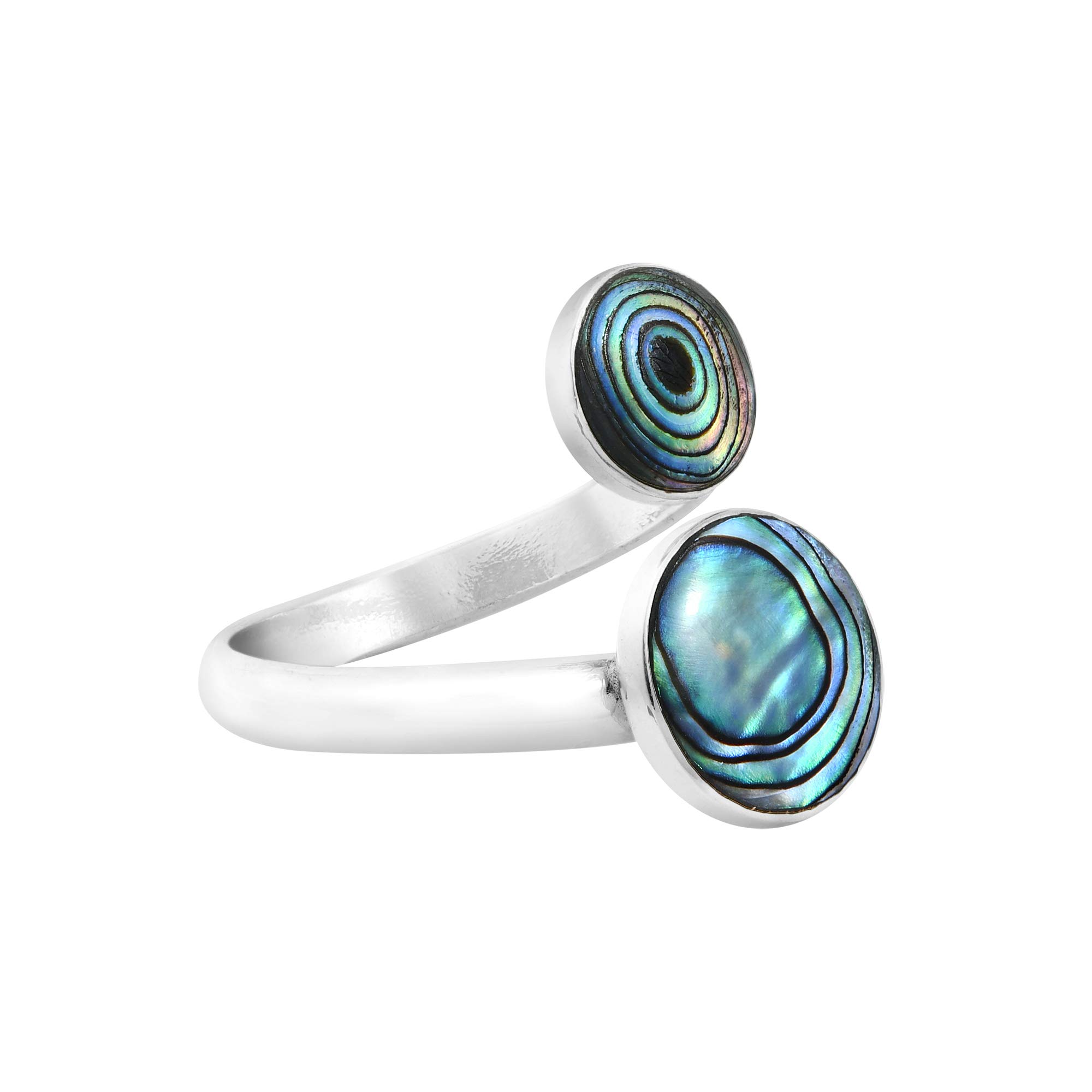 AeraVida Ocean-Inspired Abalone Shell Circle Duality .925 Sterling Silver Wrap Around Ring (6)
