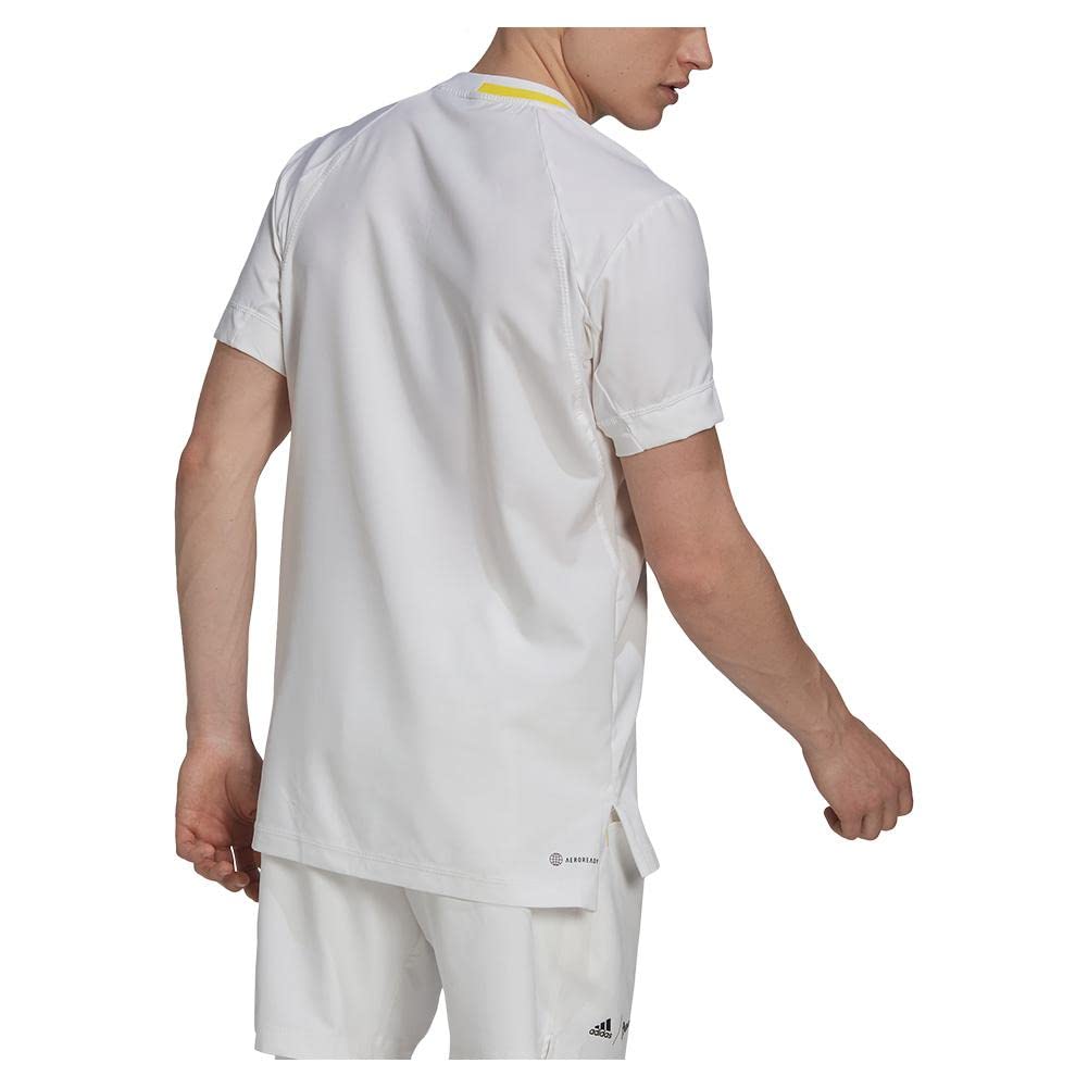 adidas Men's London Stretch Woven Tee, White/Impact Yellow, Medium