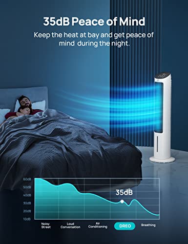 Dreo Evaporative Air Cooler, 40" Tower Fans that Blow Cold Air, Cooling Fan with 80° Oscillating, Ice Packs, Touch and Remote Control, 3 Modes, 3-Speed Quiet Floor Fan, White, Large, DR-HEC001-N