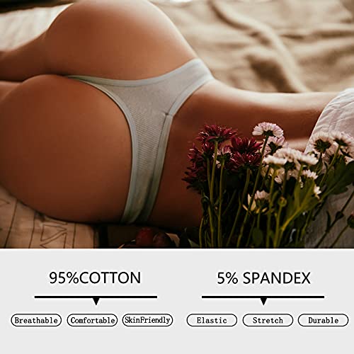 FINETOO 10 Pack Thongs for Women Cotton Underwear V String Breathable Stretch Hipster Sexy Thong Panties S-XL