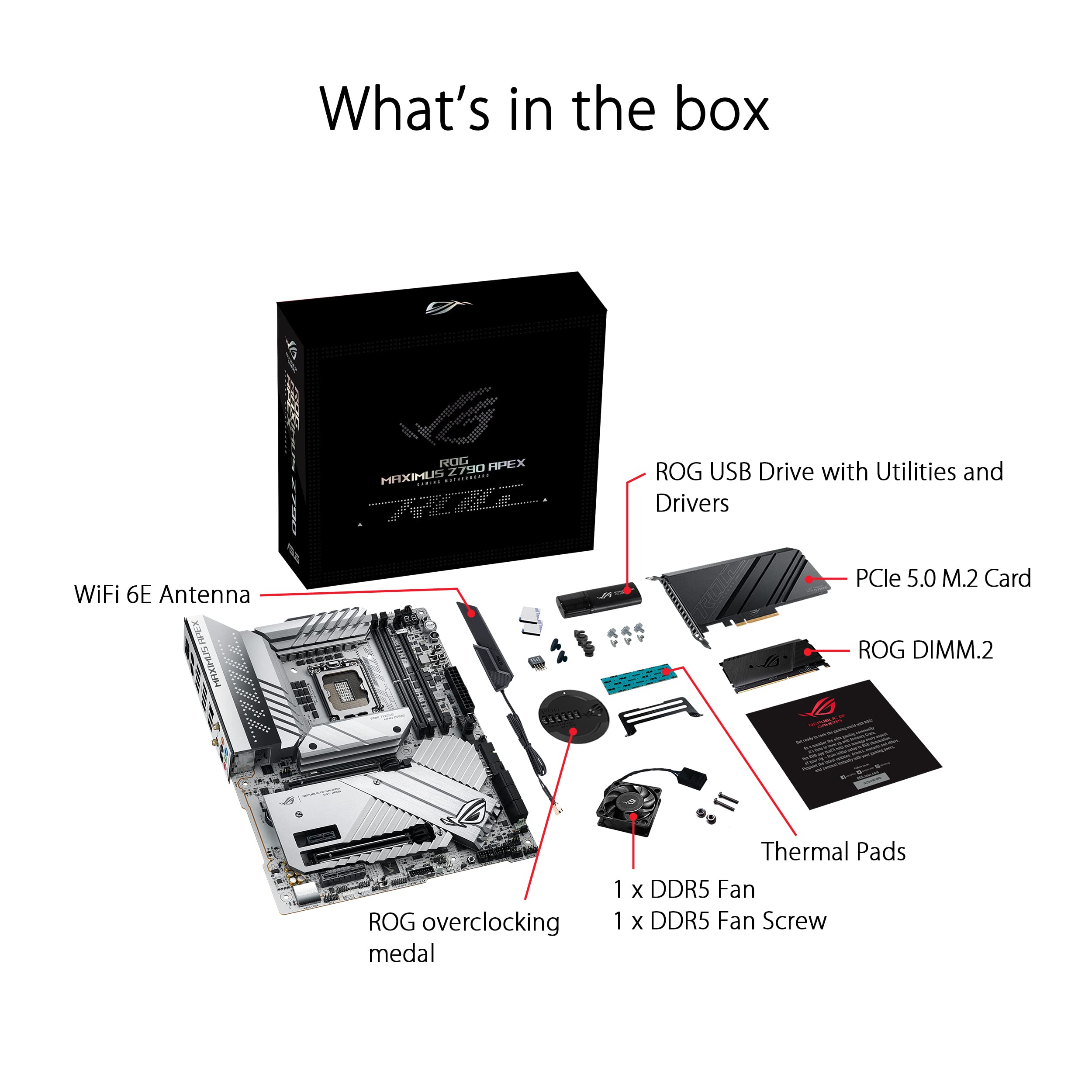 ASUS ROG Maximus Z790 Apex (WiFi 6E) LGA1700(Intel12th,13thGen) ATX gaming motherboard (PCIe5.0,DDR5,24power stages,DDR5,5x M.2,2xPCIe 5.0 M.2,USB 3.2 Gen2x2 front-panel connector with Quick Charge4+)