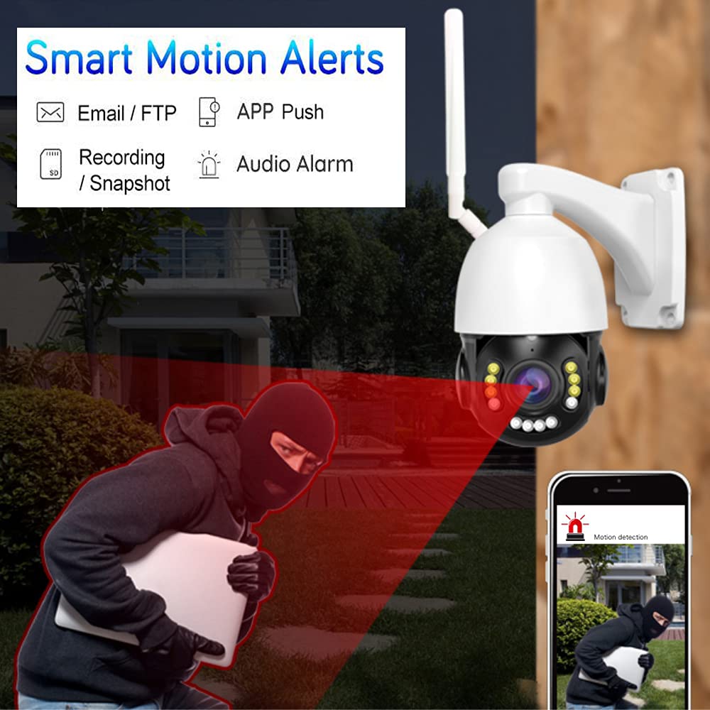 Alptop Outdoor 2.4G WiFi 4K PTZ Security Camera 8MP Pan Tilt 30X Optical Zoom Two-Way Audio 200ft Night Vision IP66 Weatherproof SD Card Recording Motion Detection&Humanoid Recognition