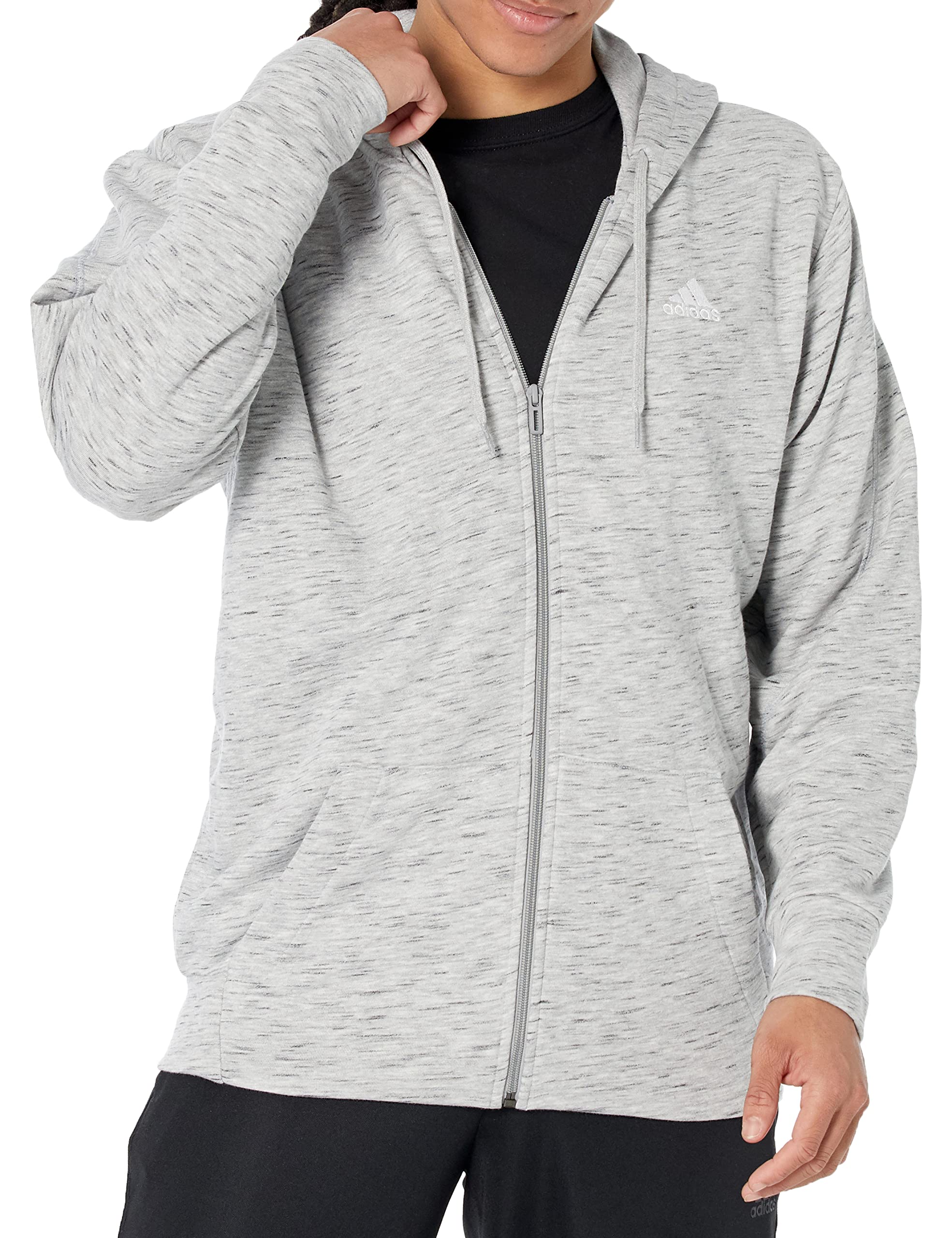 adidas Men's Mélange Full Zip Hoodie, Medium Grey Heather, Large