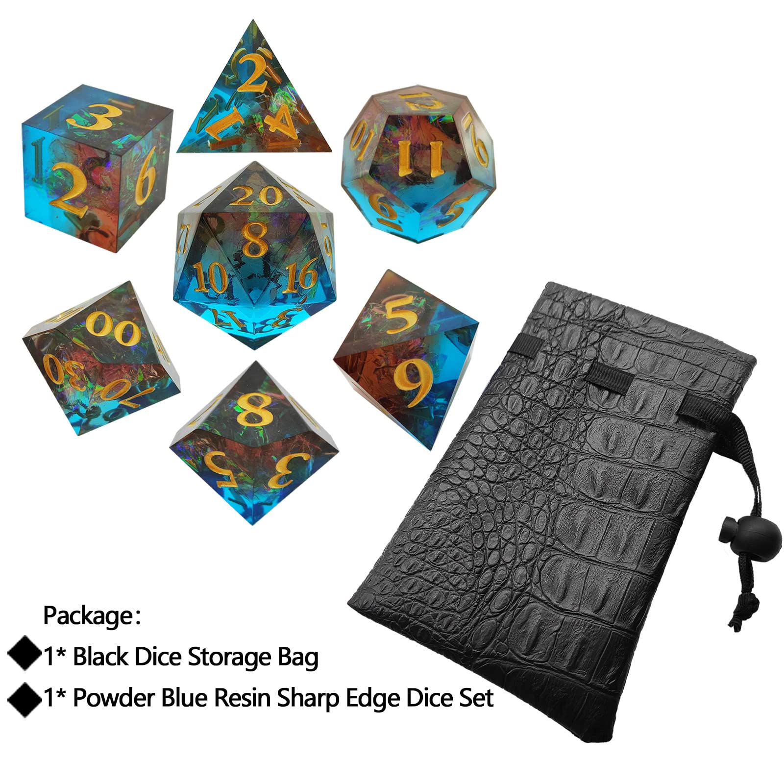 AJKDEUIH DND Dice Set 7pcs D&D Dungeons and Dragons Gifts D20 Polyhedral Sharp Edge Resin Dice Pathfinder RPG MTG Role Playing D and D Table Games Accessories with Black Storage Bag-Brown Blue