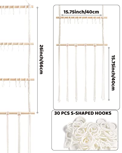 MoHern Headband Bow Holder Organizer for Girls, Baby Hair Bows Hanger with 30 Hooks, Hair Clip Accessories Storage Macrame Rack Boho Wall Hanging Decor for Nursery Room
