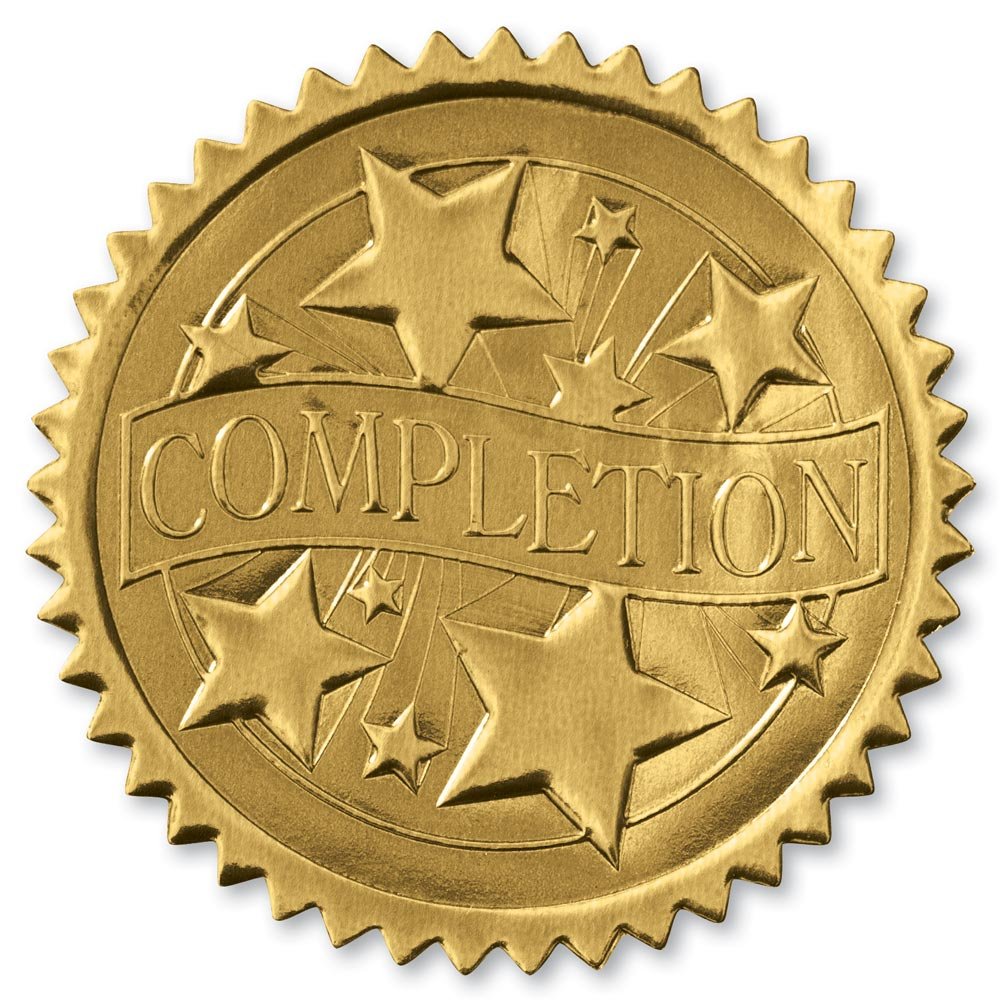 PaperDirect Embossed Completion Gold Foil Certificate Seals, 2 Inch, Self Adhesive, 100 Count, Embossed Seals For Certificates, Achievement And Award Stickers For School, Work, Diploma
