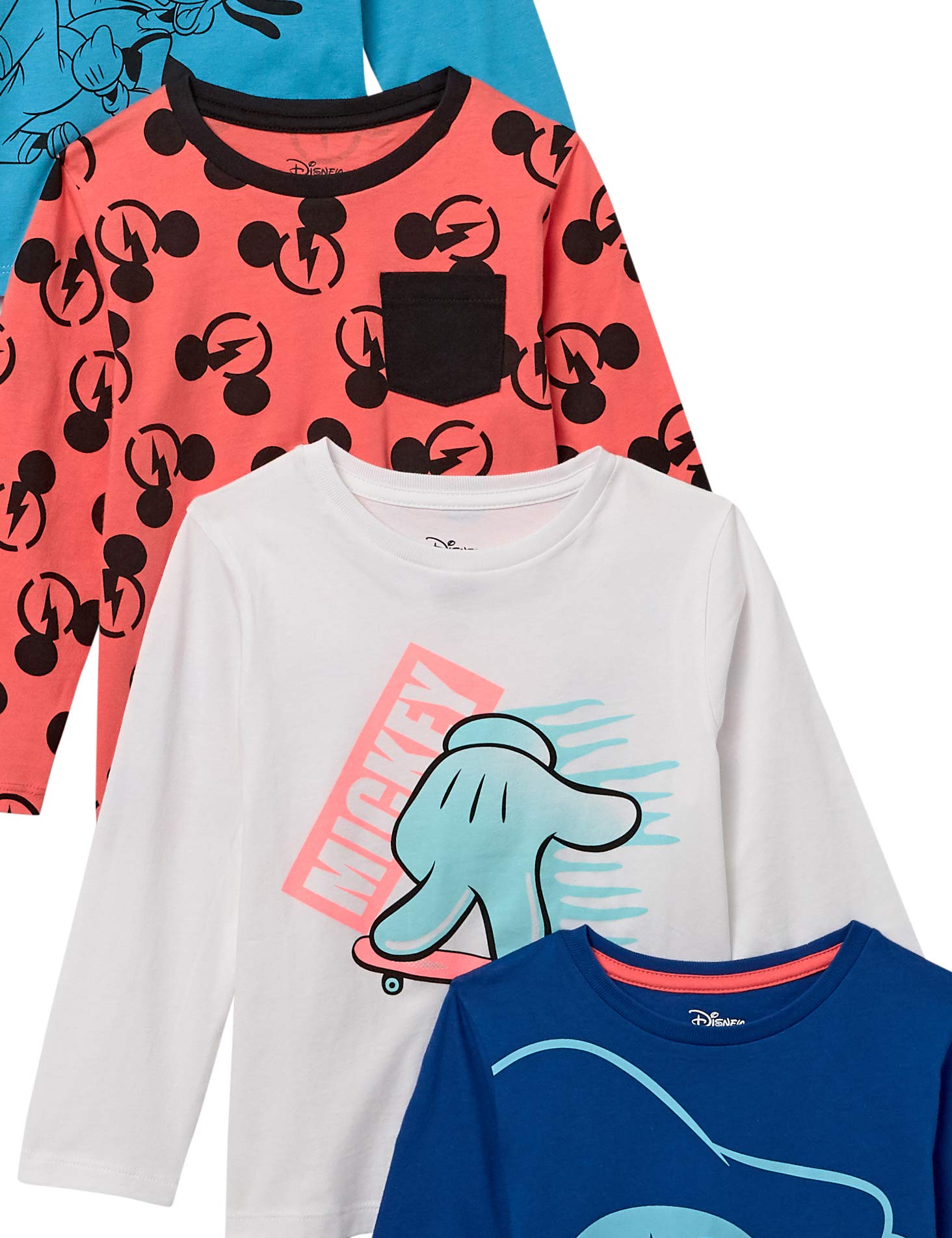 Amazon Essentials Disney | Marvel | Star Wars Boys' Long-Sleeve T-Shirts (Previously Spotted Zebra), Pack of 4, Mickey Weekend, Large