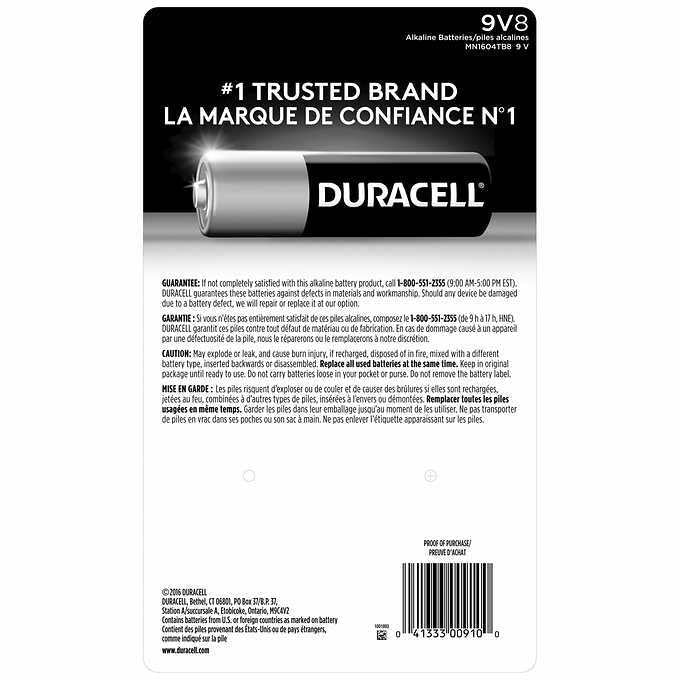Duracell 9V Alkaline Batteries 8 Count