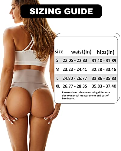 FINETOO High Waisted Thongs for Women Tummy Control Underwear Soft Nylon Stretchy No Show High Rise Thong Panties 4 Pack