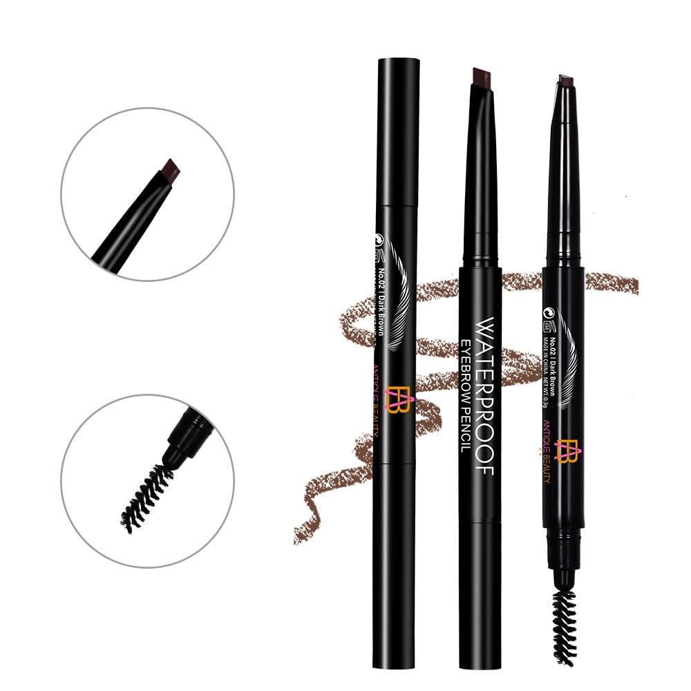 Antique Beauty Waterproof Eyebrow Pencil, Dual-Headed Eyebrow Pencil, Perfect for Professional & Beginner Use-Dark Brown
