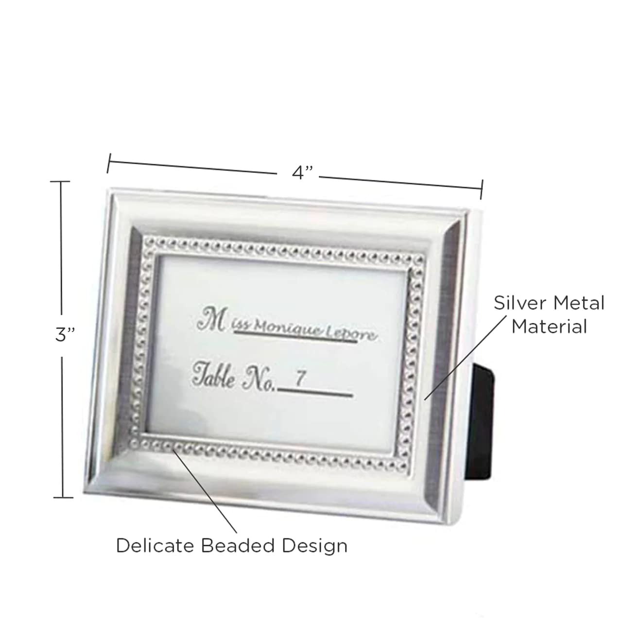 Kate Aspen 12PCS Silver Beaded Frame Place Card/Photo Holder, Place Cards Included, Wedding, Bridal Shower, Anniversary Party Decorations