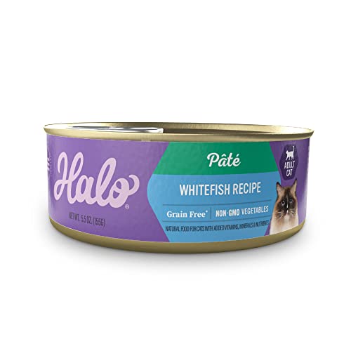Halo Adult Grain Free Wet Cat Food Pate, Whitefish Recipe, Healthy Cat Food with Real, Whole Whitefish, 5.5 oz Can (Pack of 12)