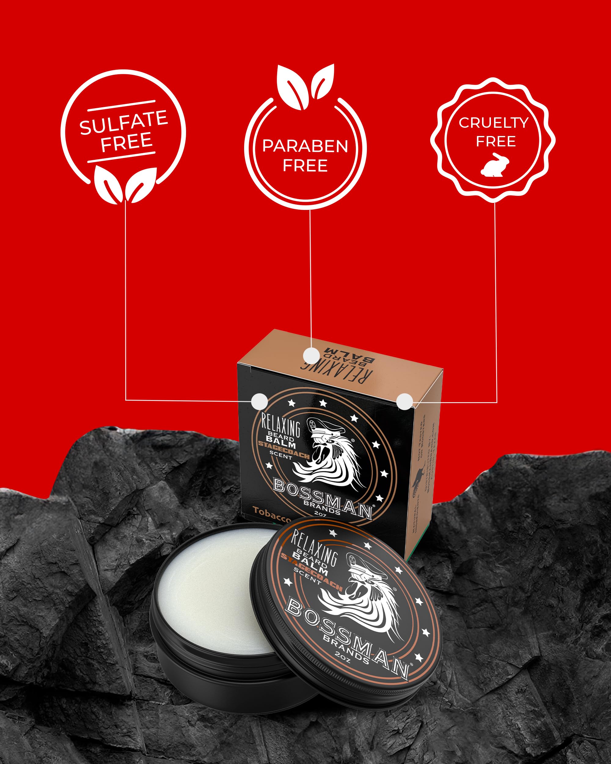 Bossman Relaxing Beard Balm - Beard Tamer, Relaxer, Thickener and Softener Cream - Beard Care Product - Made in USA (Stagecoach Scent)