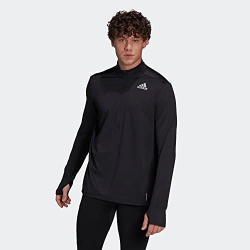 adidas Men's Own The Run Half-Zip Long Sleeve Tee, Black, X-Large