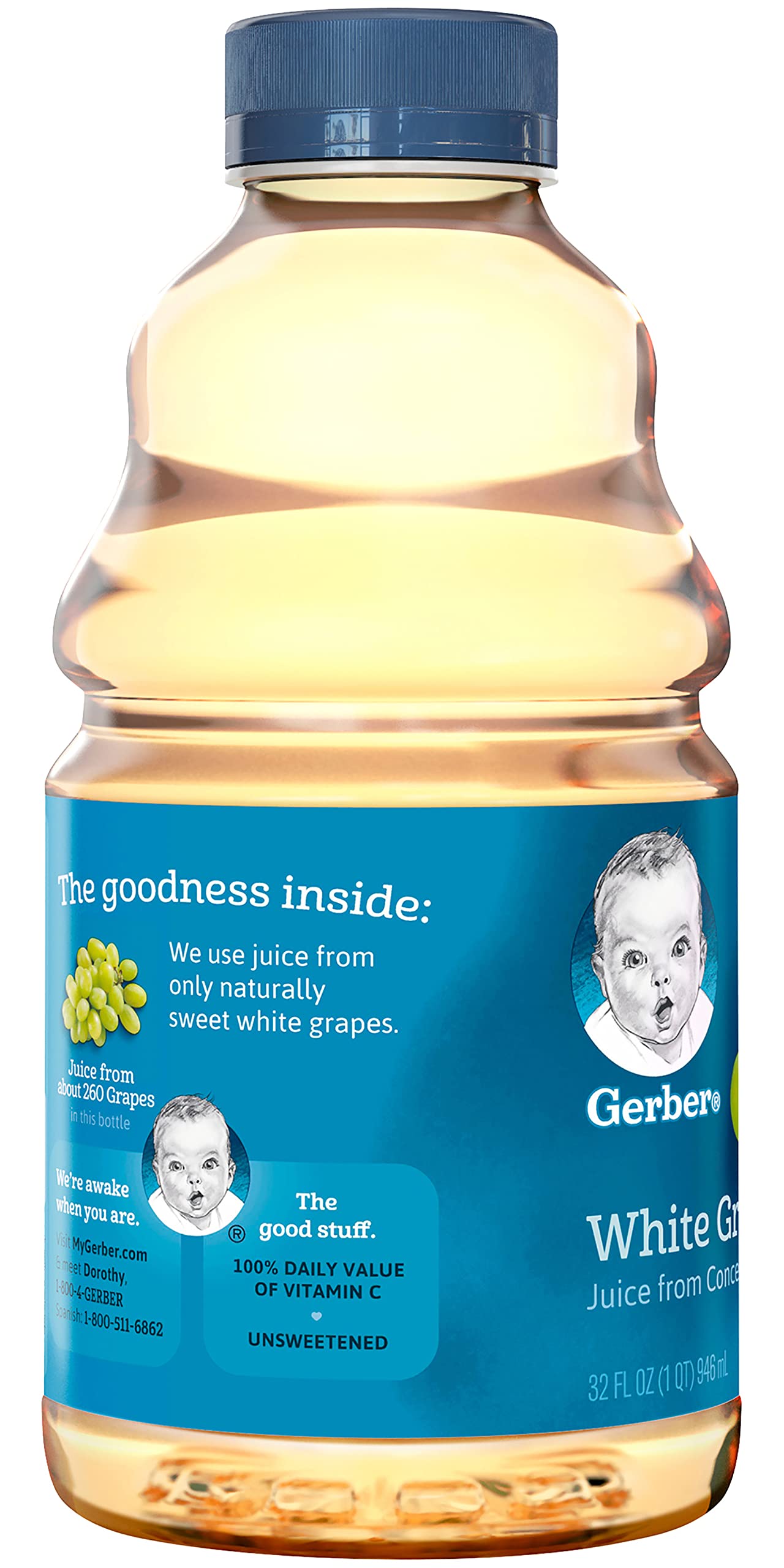 Gerber 100% White Grape Juice, 32-Ounce Bottles (Pack of 6)