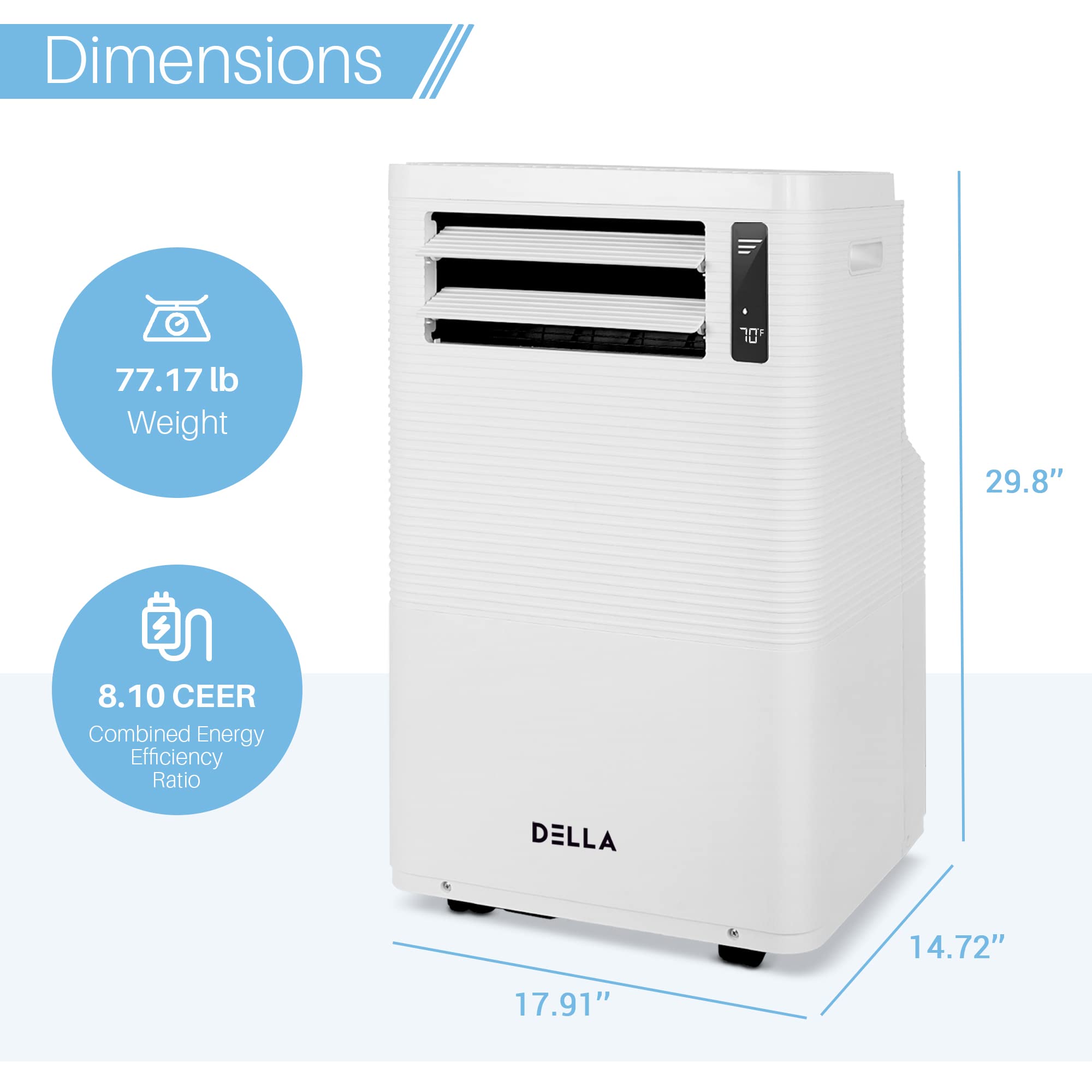 DELLA 14000 BTU WiFi Enabled Portable Air Conditioner & Heater, Freestanding Electric Auto Swing Fan Dehumidifier AC Unit w/Remote Control Window Kit For Rooms Up To 800 Sq.ft