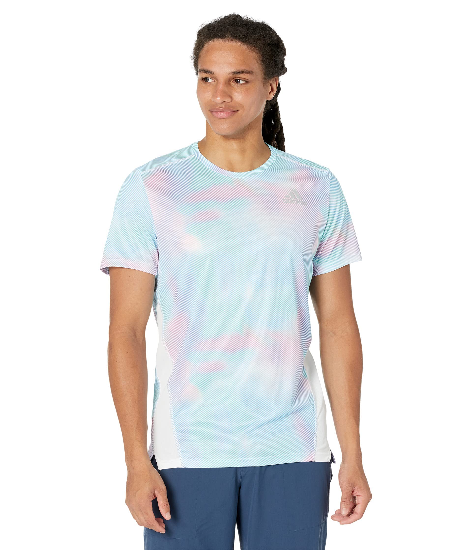 adidas Men's Own The Run Colorblock Tee, Multicolor/Bliss Blue/White, Large