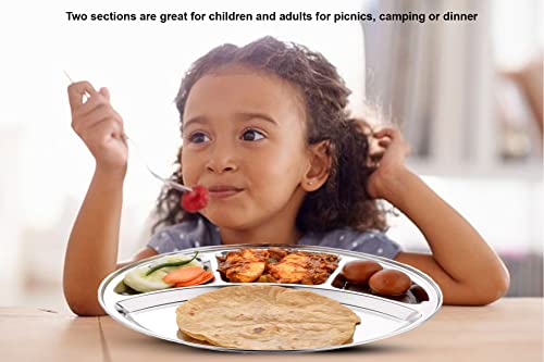 King International Stainless Steel Plates, Divided Indian Dinner Plate,Four Section Round Plates Set Of 4, 12'', Section Control Plate, Kids Plate, Indian Thali Plate