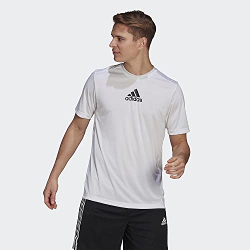 adidas Men's Primeblue Designed 2 Move 3-Stripes Tee, White/Black, Large
