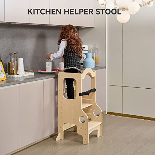 Kudikt Toddler Tower Kitchen Helper:Heavy Learning Tower for Toddlers 1-3 19.73 LB Wood Toddler Learning Tower Large Toddler Standing Tower Kitchen Tower